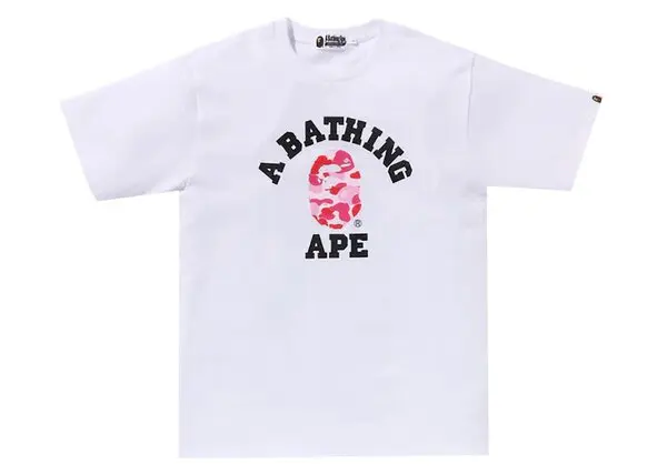 A BATHING APE Abc Camo College Organic Cotton Tee Shirt - White/pink