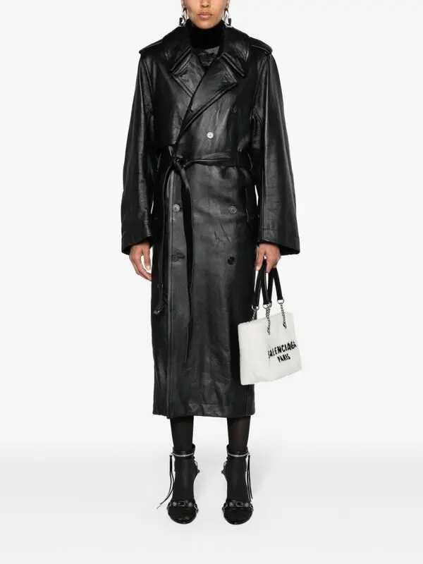 Balenciaga Belted Leather Trench Coat