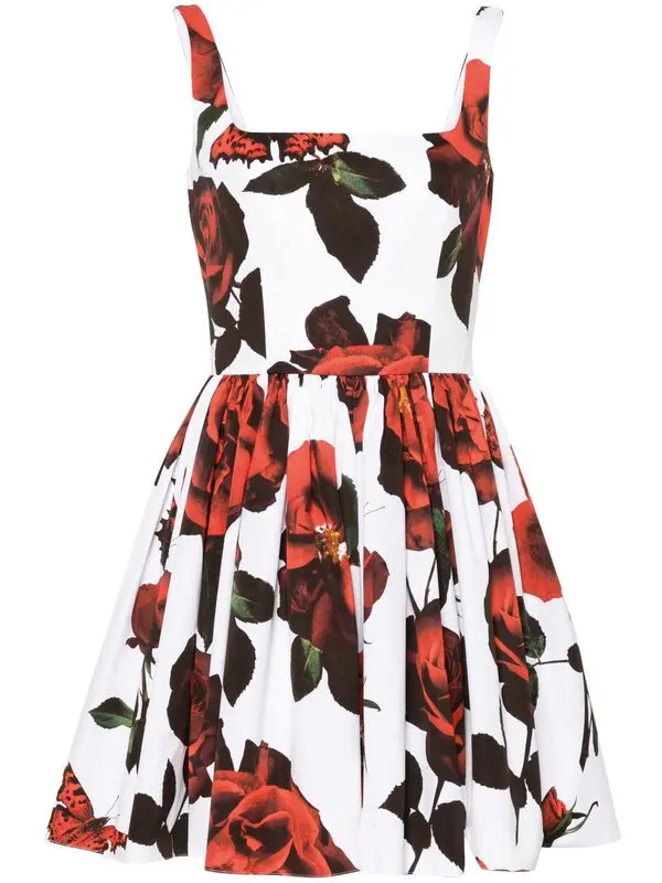 Alexander McQueen Floral-print Flared Minidress - White