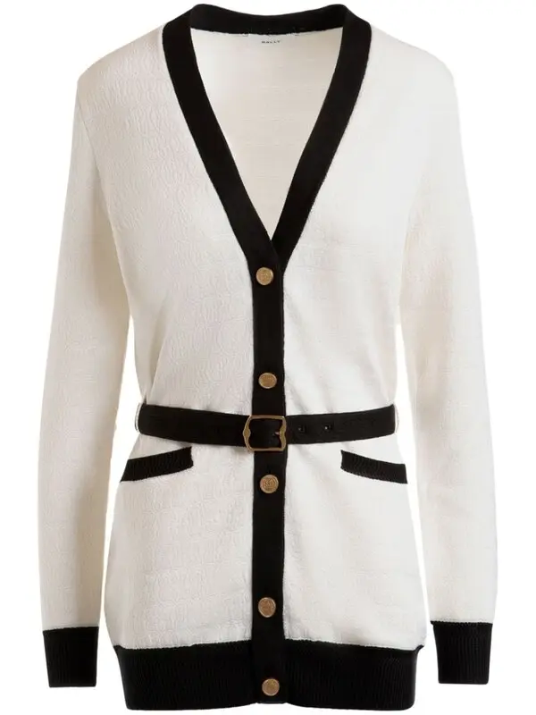 Bally Monogram-jacquard Belted Cardigan - Neutrals