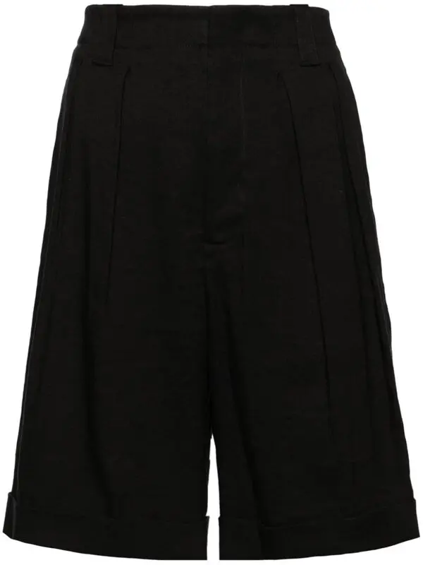 Lorena Antoniazzi Pleat-detail Linen-blend Shorts - Black
