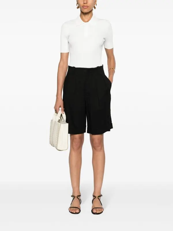 Lorena Antoniazzi Pleat-detail Linen-blend Shorts - Black
