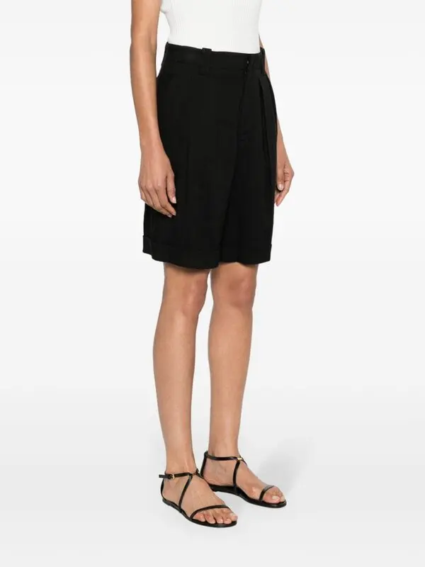 Lorena Antoniazzi Pleat-detail Linen-blend Shorts - Black