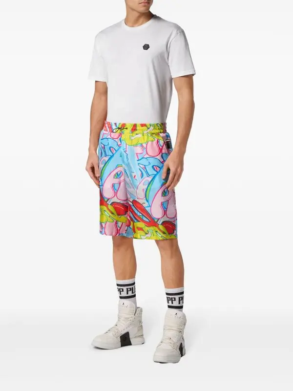 Philipp Plein Bombing Graffiti Silk Bermuda Shorts