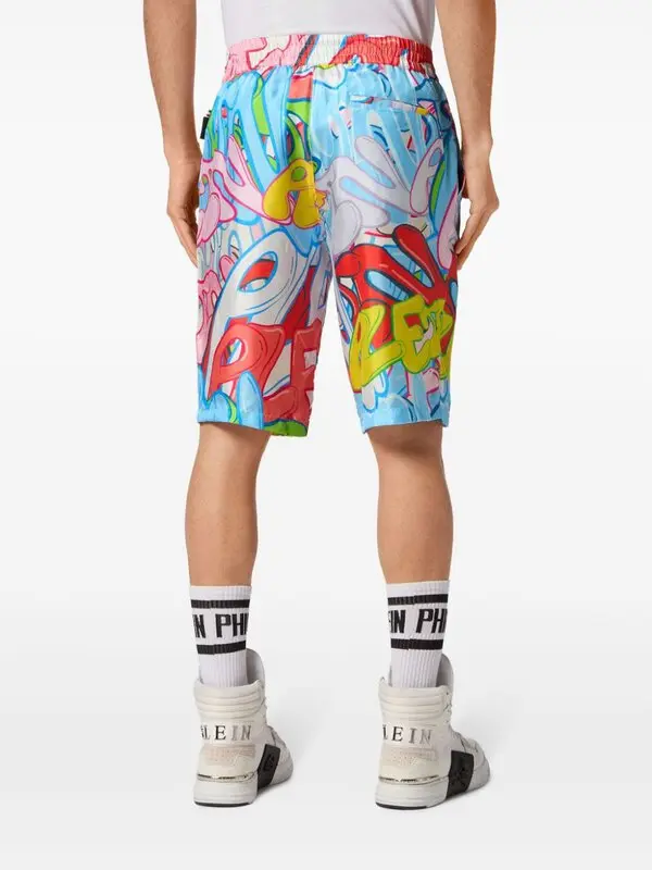 Philipp Plein Bombing Graffiti Silk Bermuda Shorts