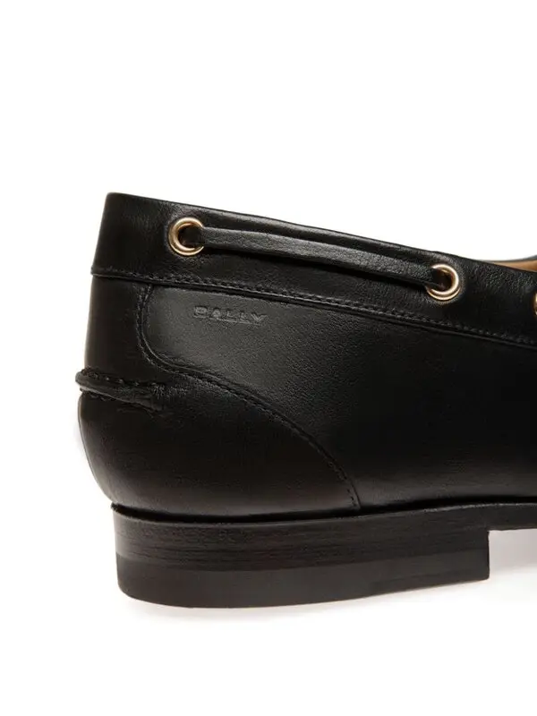 Bally Plume Leather Boat Shoes - Black