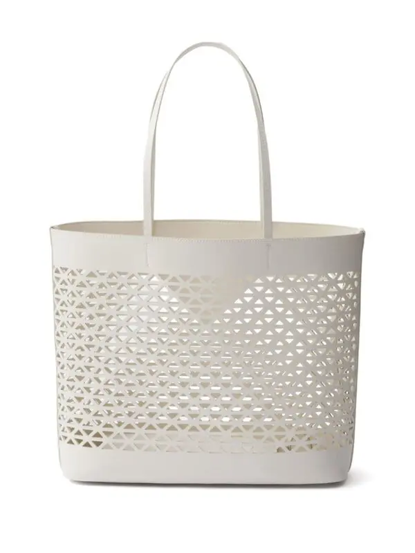 Prada Leather Logo-perforated Tote Bag - White