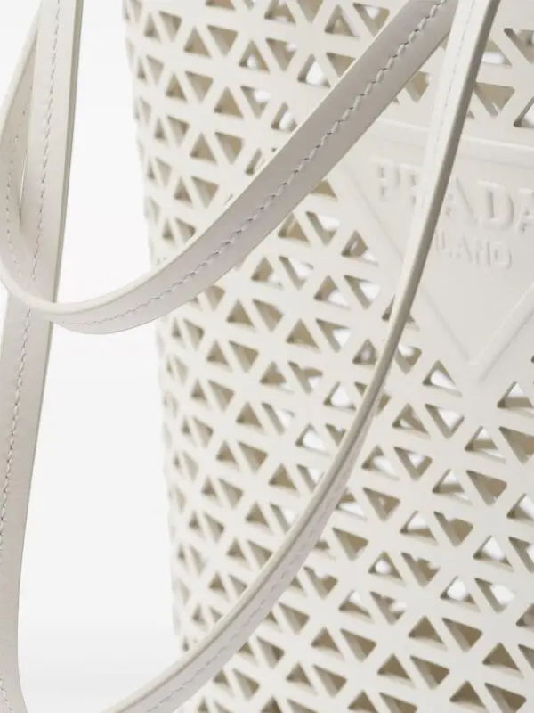Prada Leather Logo-perforated Tote Bag - White