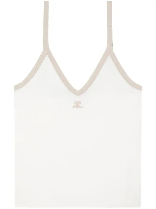 COURREGES Contrast-trim Cotton Tank Top - White