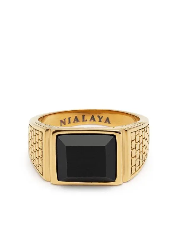 NIALAYA JEWELRY Golden Brick Agate Ring - Gold