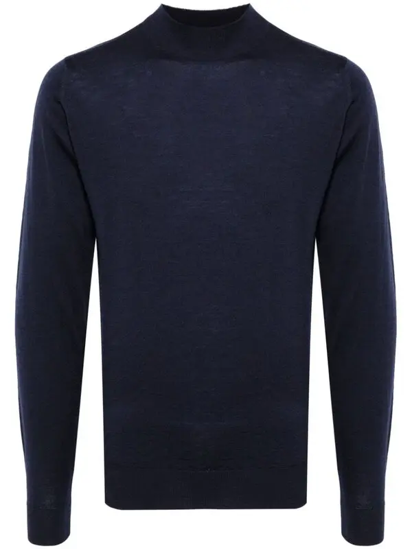 John Smedley Mock Neck Jumper - Blue