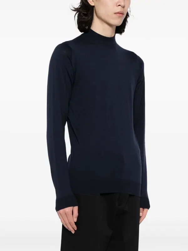 John Smedley Mock Neck Jumper - Blue