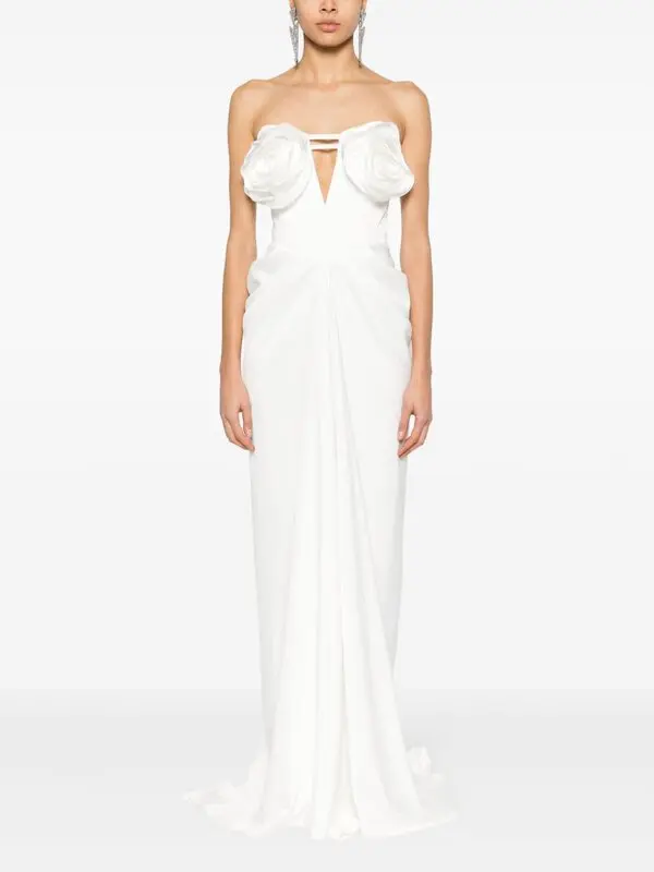 ANA RADU Floral-appliqué Draped Gown