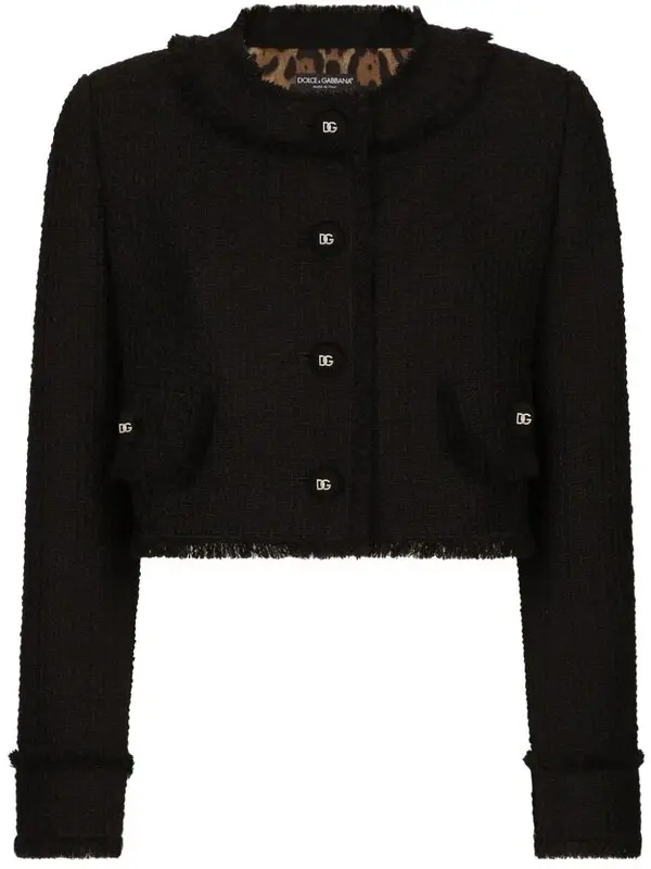 Dolce & Gabbana Cropped Tweed Jacket - Black