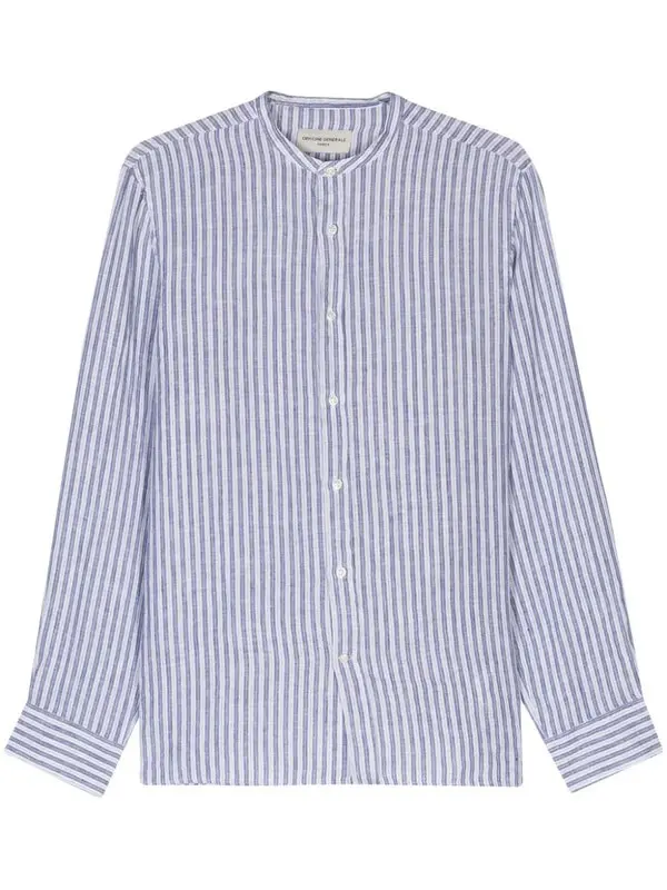 Officine Générale Striped Linen Blend Shirt - Blue