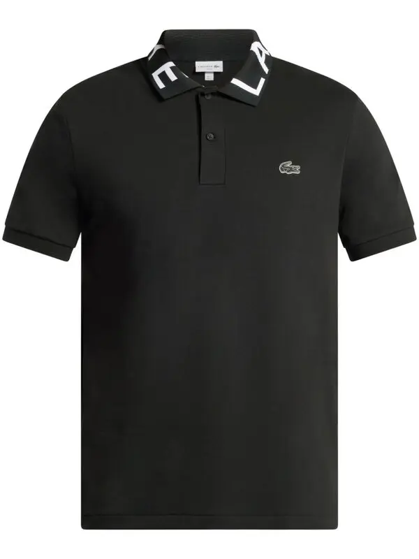 Lacoste Branded Collar Logo-appliqué Polo Shirt - Black