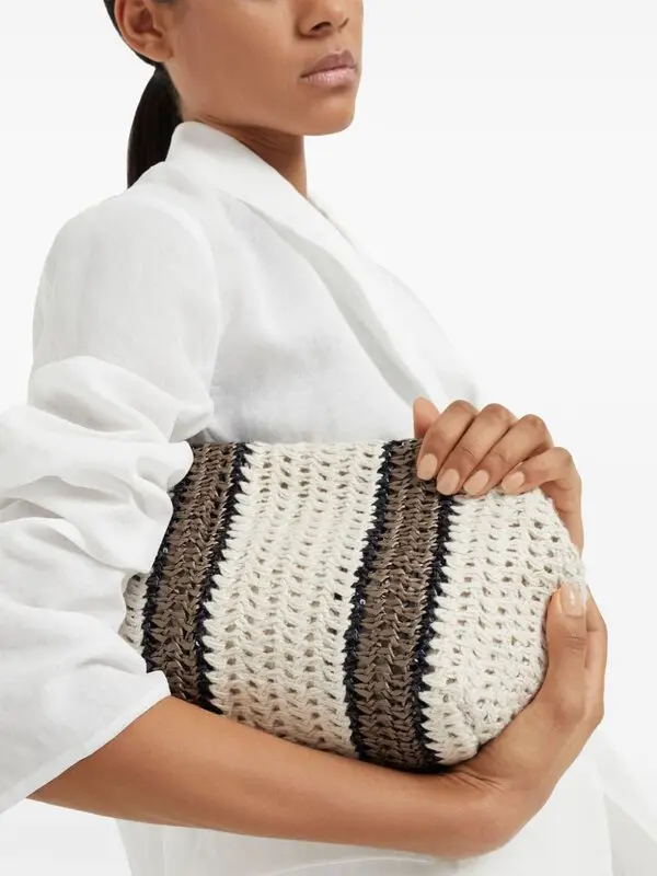 Brunello Cucinelli Striped Open-knit Shoulder Bag