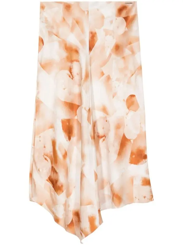 Calvin Klein Watercolour Print Satin Midi Skirt - Neutrals