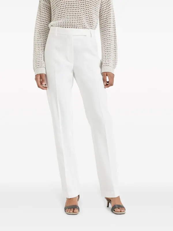 Brunello Cucinelli Cotton Tailored Straight Trousers With Monili Chain Detail