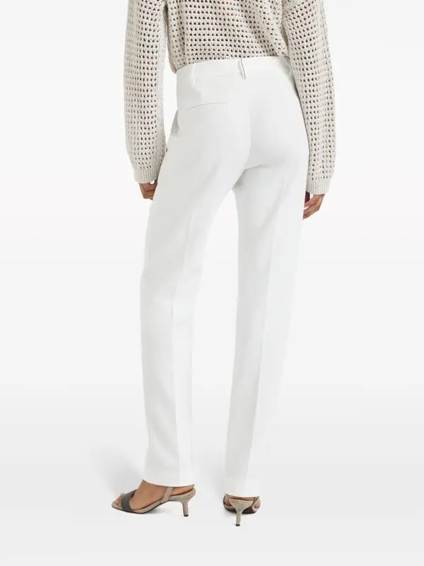 Brunello Cucinelli Cotton Tailored Straight Trousers With Monili Chain Detail