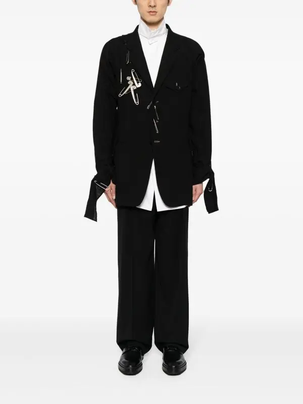 Yohji Yamamoto Safety-Pin Embellished Linen Blazer In Black - 57