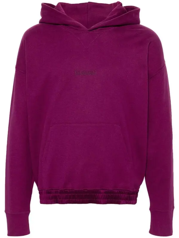 Saint Laurent Logo-embroidered Cotton Hoodie - Purple