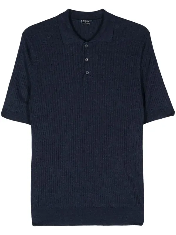 BARBA NAPOLI Ribbed-knit Polo Shirt - Blue