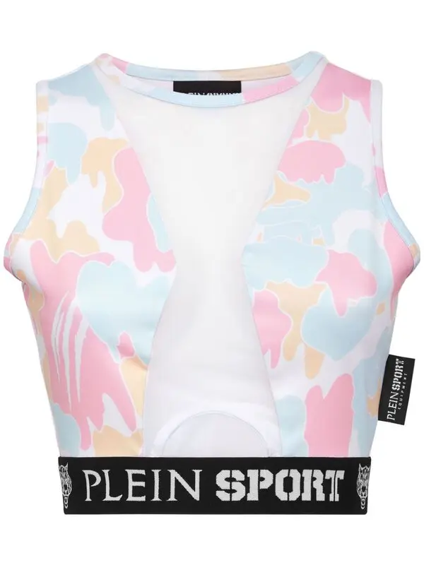 PLEIN SPORT Camouflage-print Panelled Cropped Top - Pink