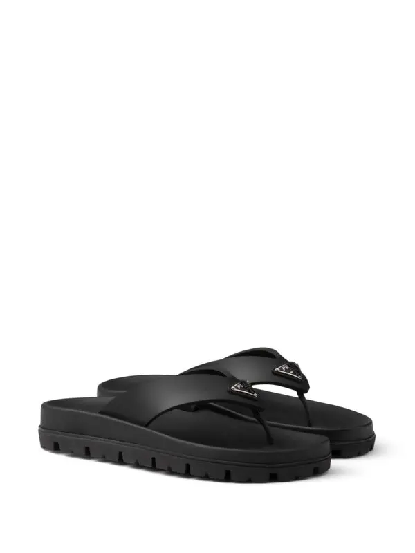 Prada Triangle-logo Flip Flops - Black