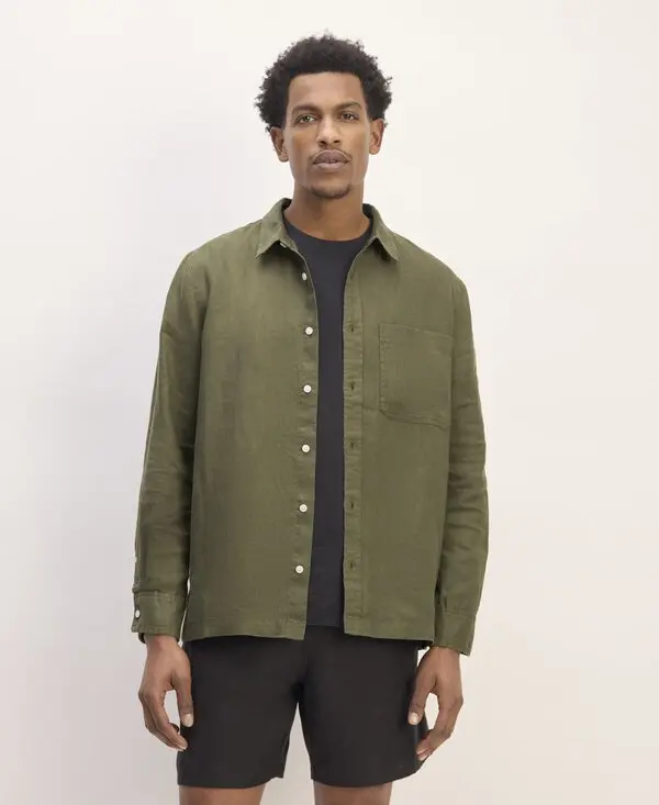 Everlane Linen Straight Hem Shirt - Olive