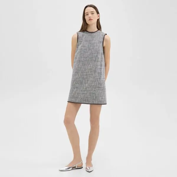 Theory Relaxed Sleeveless Canvas Tweed Dress - Coffee/brown