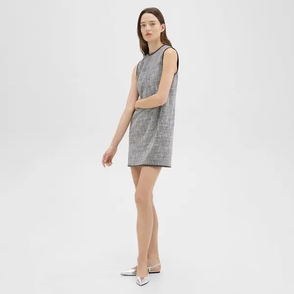 Theory Relaxed Sleeveless Canvas Tweed Dress - Coffee/brown