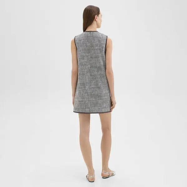 Theory Relaxed Sleeveless Canvas Tweed Dress - Coffee/brown