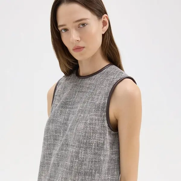 Theory Relaxed Sleeveless Canvas Tweed Dress - Coffee/brown
