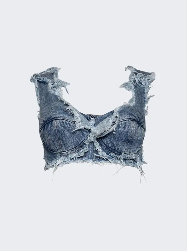 Natasha Zinko Distressed Denim Double Cropped Bra - Light Blue