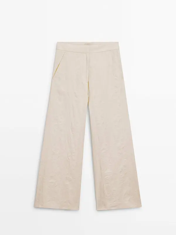 Massimo Dutti Creased-Effect Palazzo Trousers Beige Editorialist