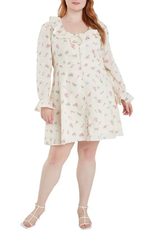 English Factory Floral Print Cotton Dress - Ivory