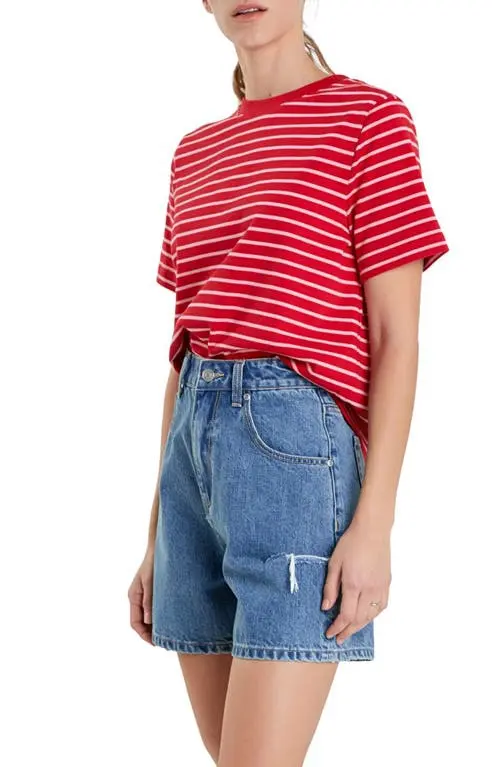 English Factory Striped Cotton Jersey Short Sleeve T-shirt - Red/pink