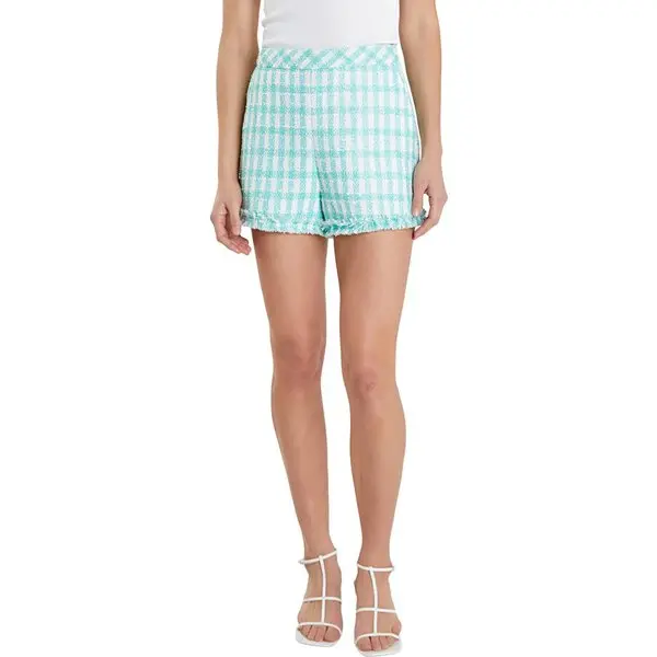 English Factory Check Bouclé Fringe Shorts