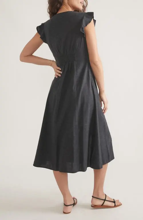 Marine Layer Camila Button Front Midi Dress - Black