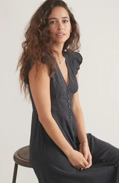 Marine Layer Camila Button Front Midi Dress - Black