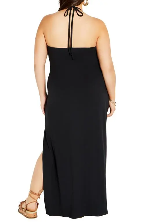 black midi dress halter neck ASTR The Label | Thiala Knit Reverse Halter Midi Dress in Black
