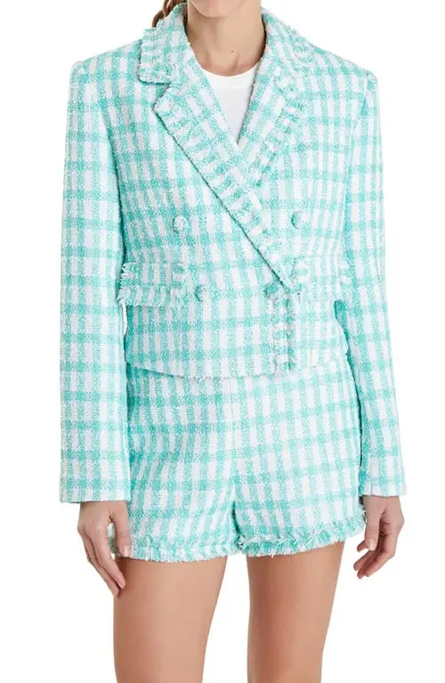 English Factory Check Bouclé Blazer - Mint