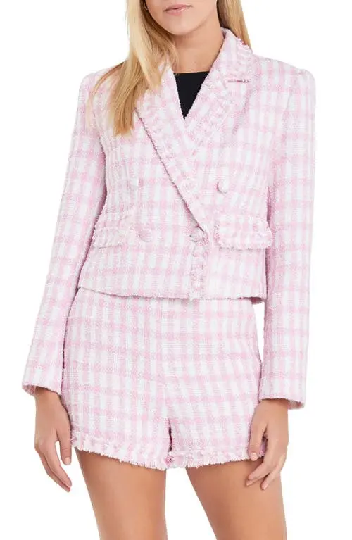 English Factory Check Bouclé Blazer - Pink