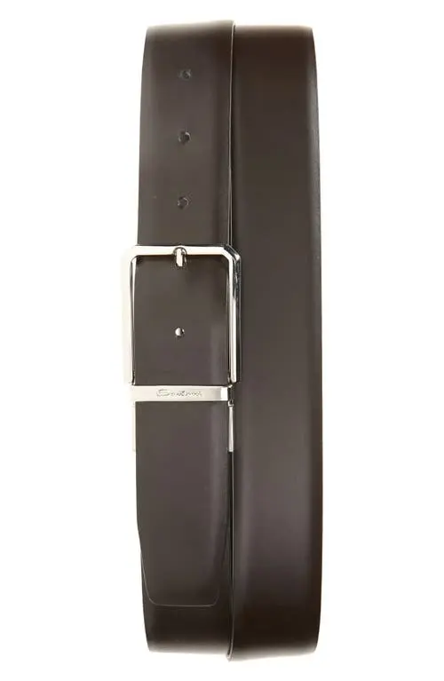 Santoni Polished Leather Belt - Black