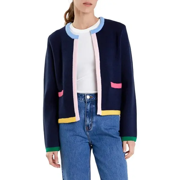English Factory Colorblock Cardigan - Navy Multi