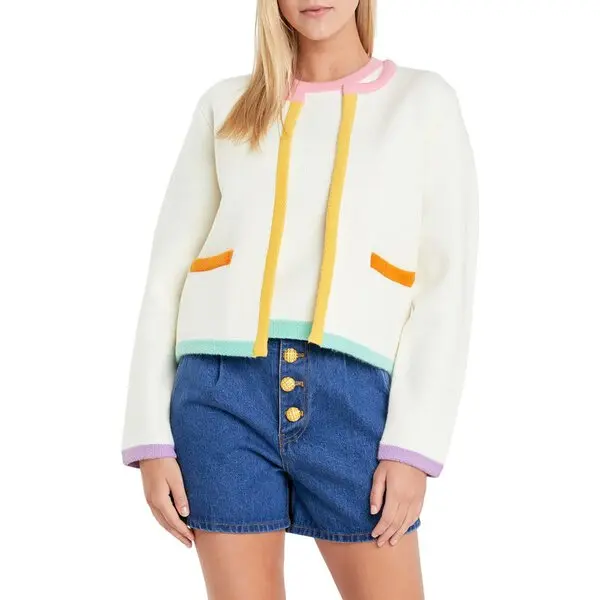 English Factory Colorblock Cardigan - White Multi