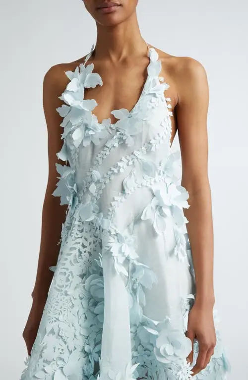 Zimmermann Natura Laser Cut Linen & Silk Halter Dress In Mint - 55% Off |  Editorialist