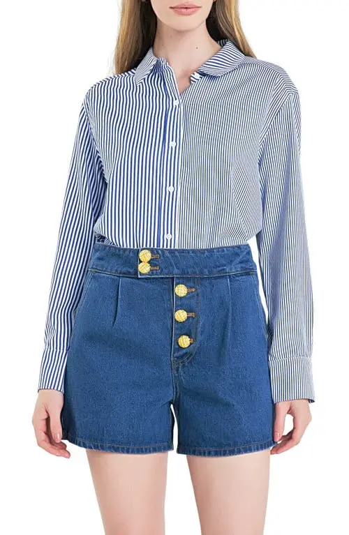 English Factory Colorblock Striped Button-up Shirt