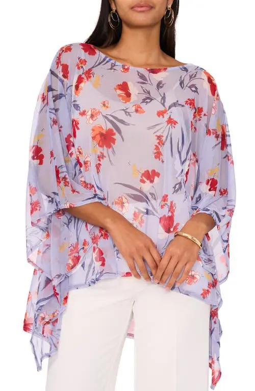 Chaus Floral Overlay Mesh Cape - Denim